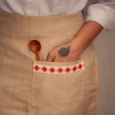 Cream Colored Kitchen Apron | Hand-Embroidered Kitchen Accessories | Darzah